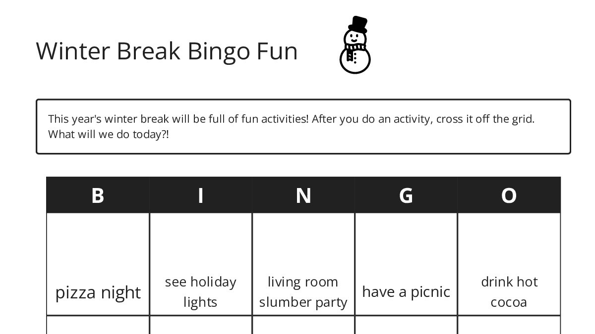 Winter Break Bingo Fun - My Bingo Maker: Create Your Own Bingo Cards