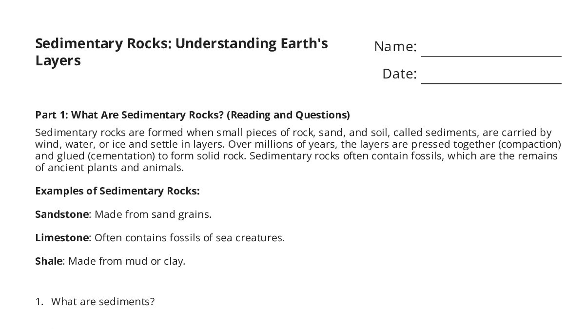 Sedimentary Rocks: Understanding Earth's Layers - My Worksheet Maker ...