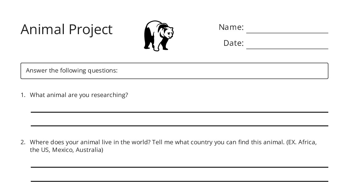Animal Project - My Worksheet Maker: Create Your Own Worksheets