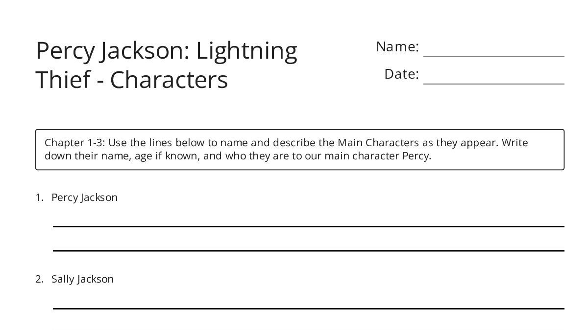 Percy Jackson: Lightning Thief - Characters - My Worksheet Maker ...