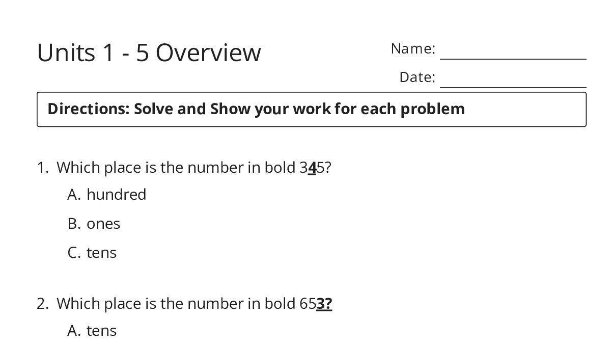 Units 1 - 5 Overview - My Worksheet Maker: Create Your Own Worksheets