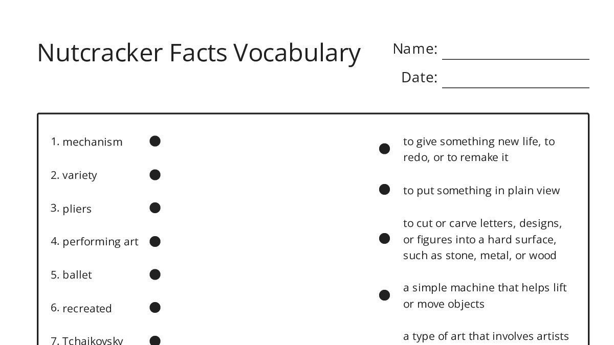 Nutcracker Facts Vocabulary - My Worksheet Maker: Create Your Own ...