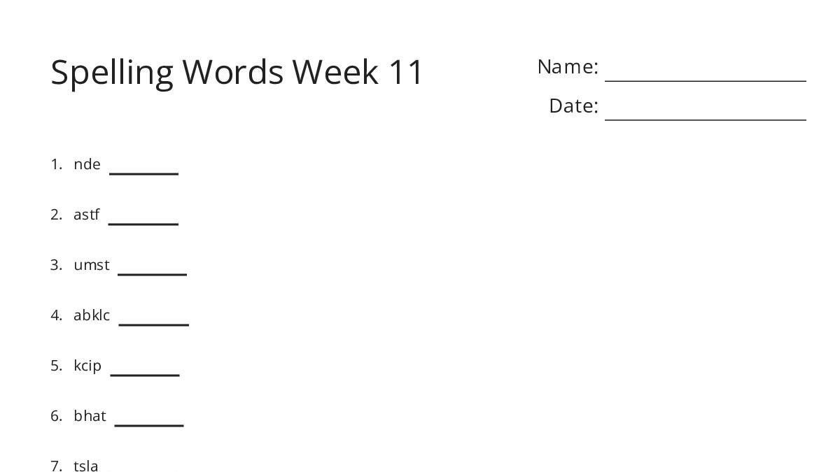 Spelling Words Week 11 - My Worksheet Maker: Create Your Own Worksheets