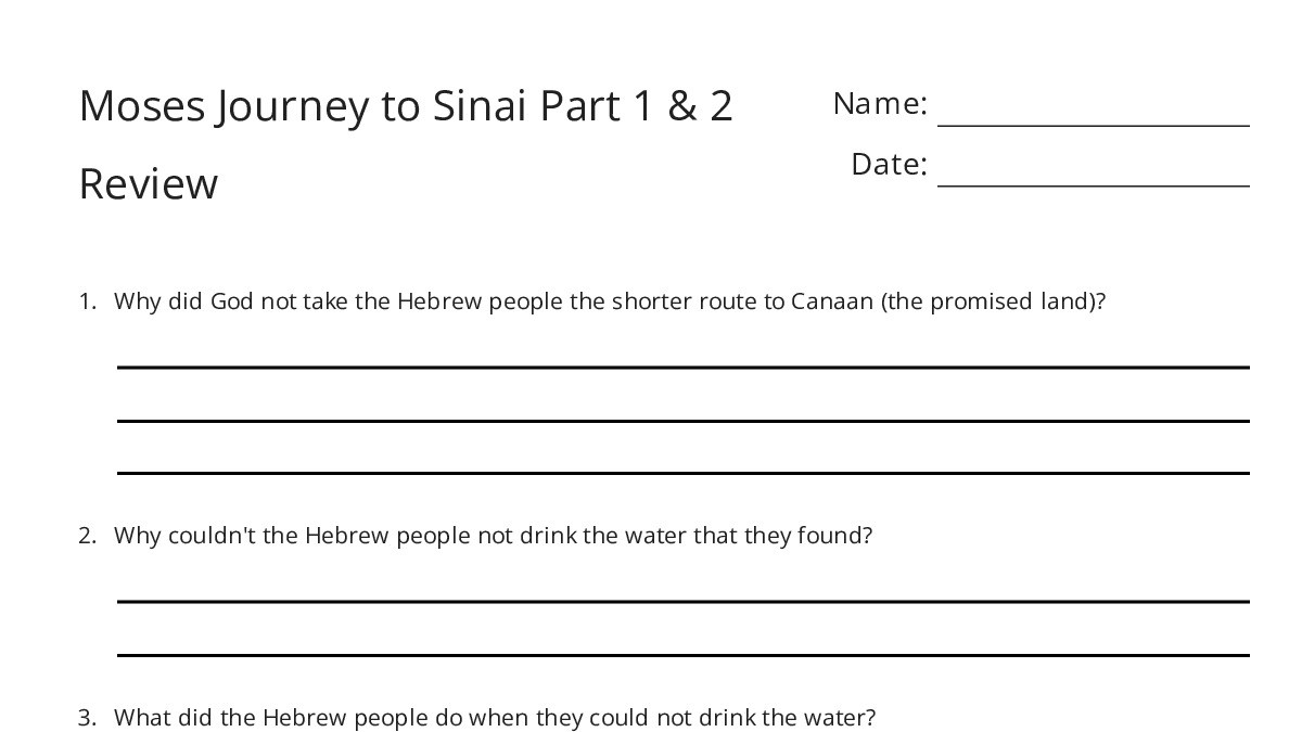 Moses Journey to Sinai Part 1 & 2 Review - My Worksheet Maker: Create ...