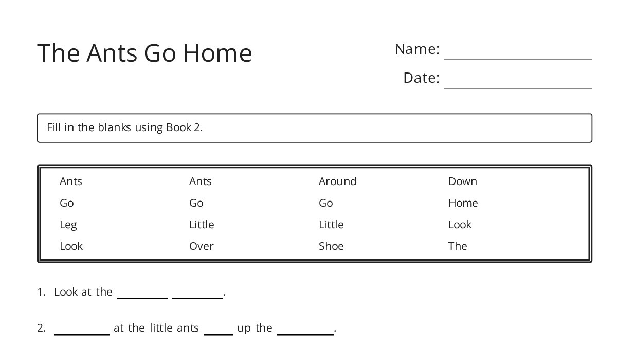 The Ants Go Home - My Worksheet Maker: Create Your Own Worksheets