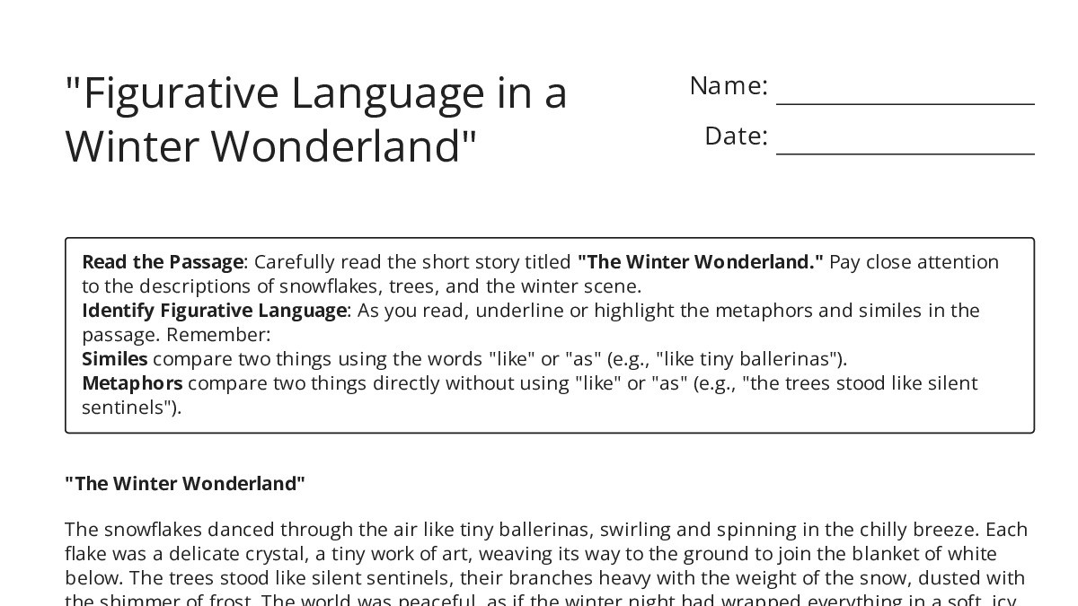 "Figurative Language in a Winter Wonderland" - My Worksheet Maker ...