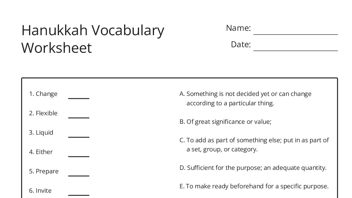 Hanukkah Vocabulary Worksheet - My Worksheet Maker: Create Your Own ...