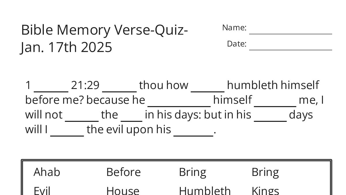 Bible Memory Verse-Quiz-Jan. 17th 2025 - My Worksheet Maker: Create ...