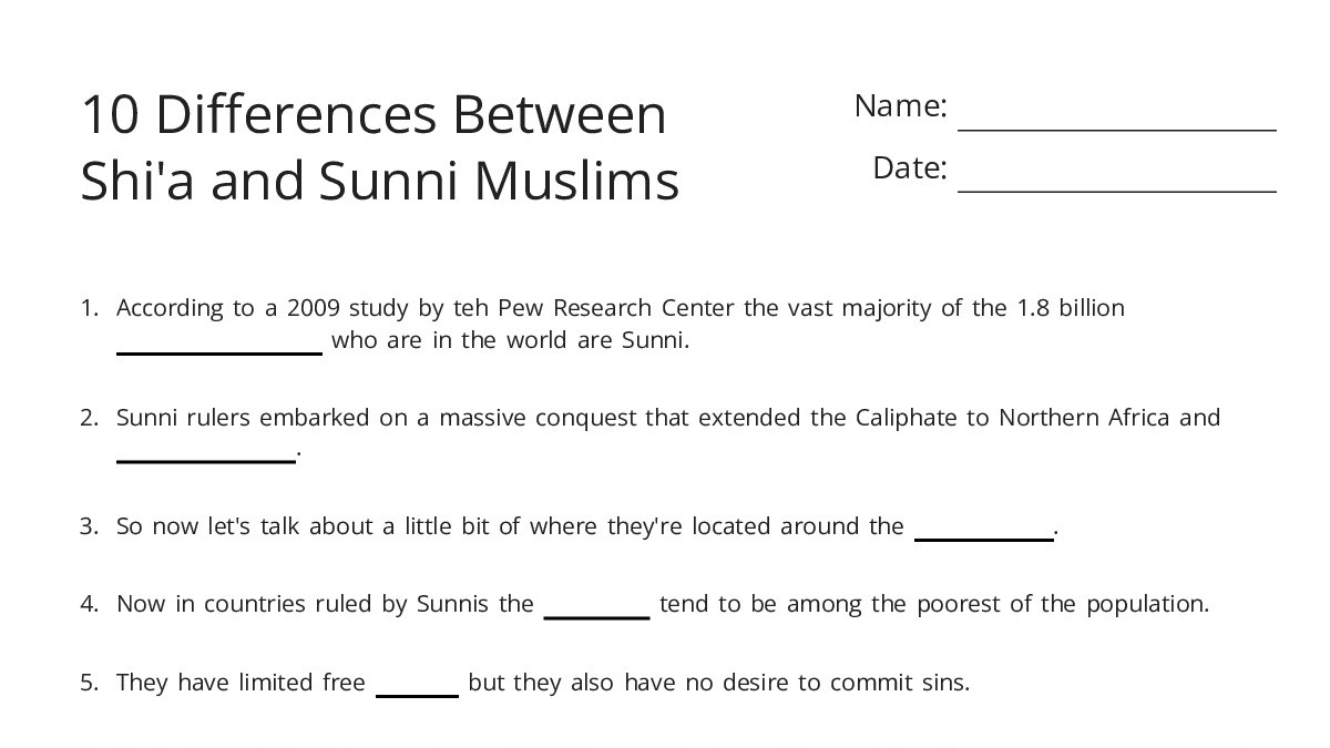 10 Differences Between Shi'a and Sunni Muslims - My Worksheet Maker ...