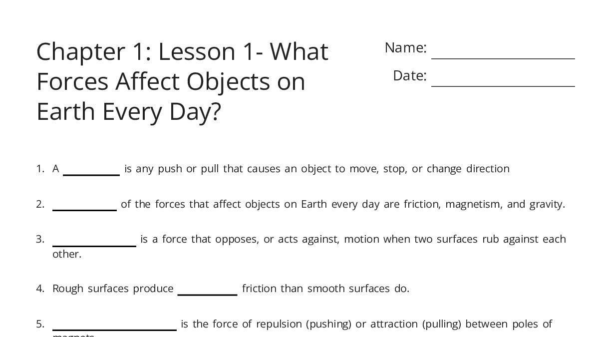 Chapter 1: Lesson 1- What Forces Affect Objects on Earth Every Day ...