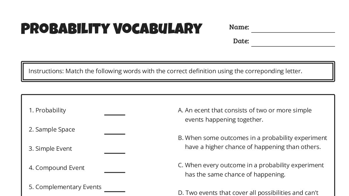 Probability Vocabulary - My Worksheet Maker: Create Your Own Worksheets