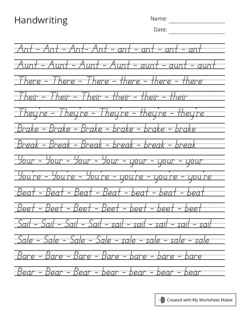 Handwriting - My Worksheet Maker: Create Your Own Worksheets