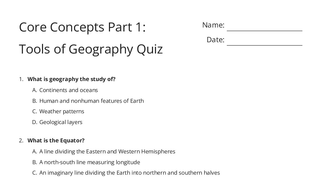 Core Concepts Part 1: Tools of Geography Quiz - My Worksheet Maker ...