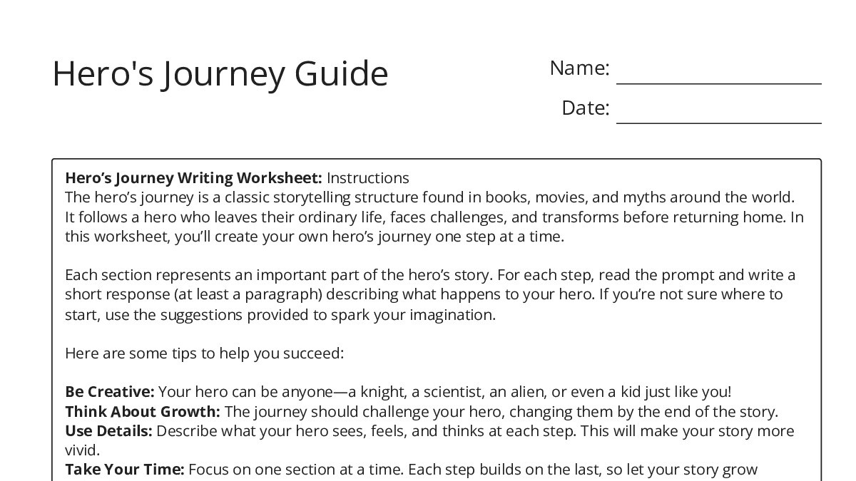 Hero's Journey Guide - My Worksheet Maker: Create Your Own Worksheets