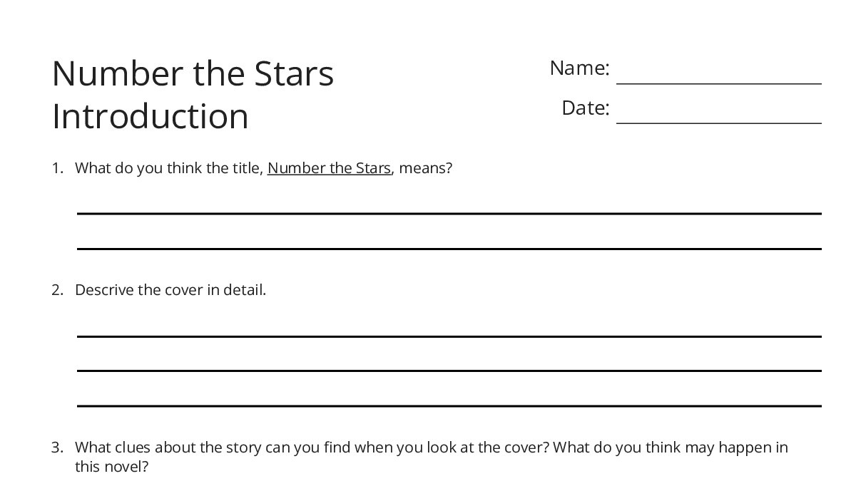 Number the Stars Introduction - My Worksheet Maker: Create Your Own ...