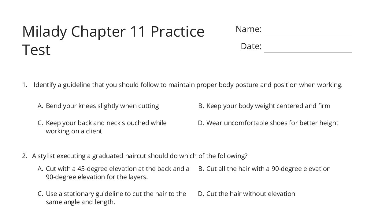 Milady Chapter 11 Practice Test - My Worksheet Maker: Create Your Own ...