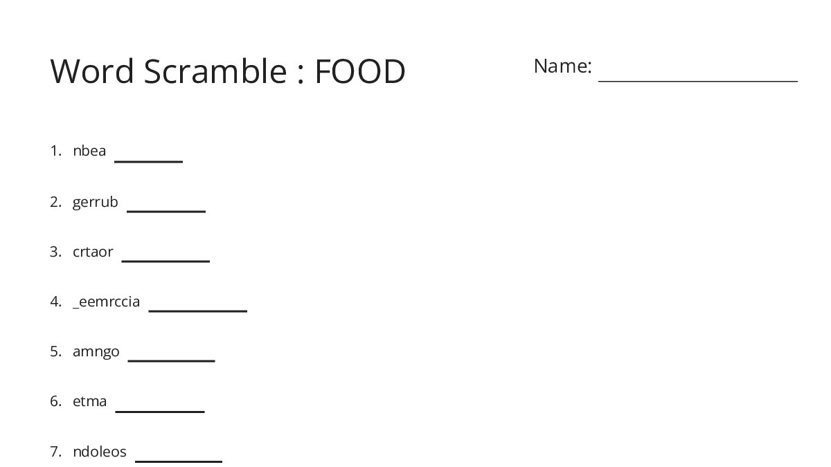 Word Scramble : FOOD - My Worksheet Maker: Create Your Own Worksheets