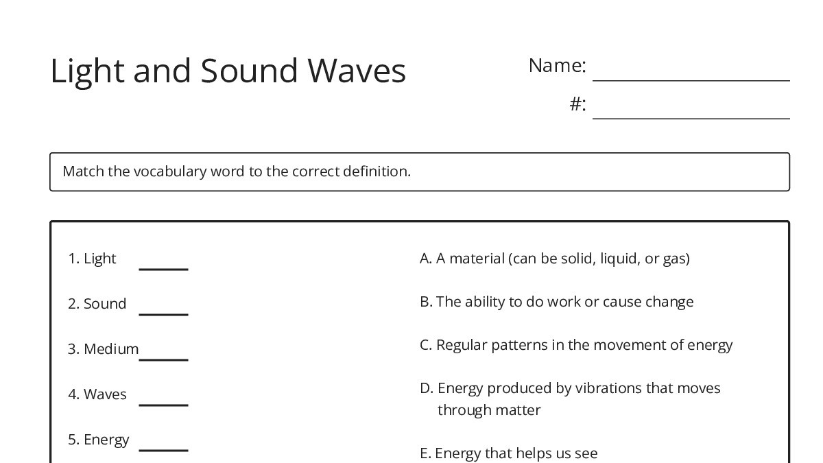 Light and Sound Waves - My Worksheet Maker: Create Your Own Worksheets