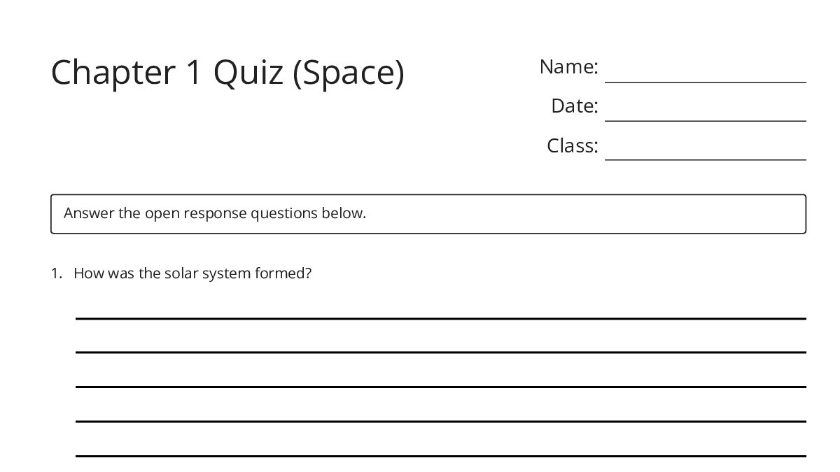 Chapter 1 Quiz (Space) - My Worksheet Maker: Create Your Own Worksheets