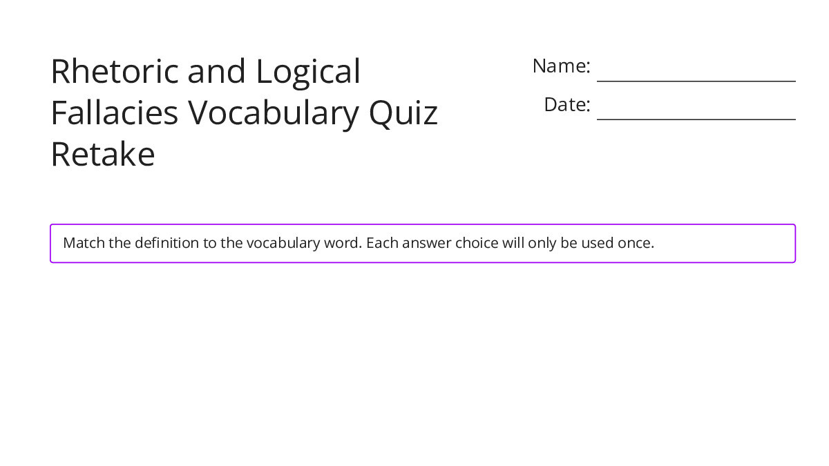 Rhetoric and Logical Fallacies Vocabulary Quiz Retake - My Worksheet ...