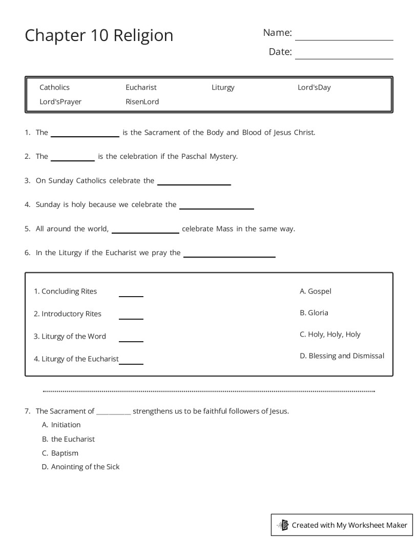 Chapter 10 Religion - My Worksheet Maker: Create Your Own Worksheets