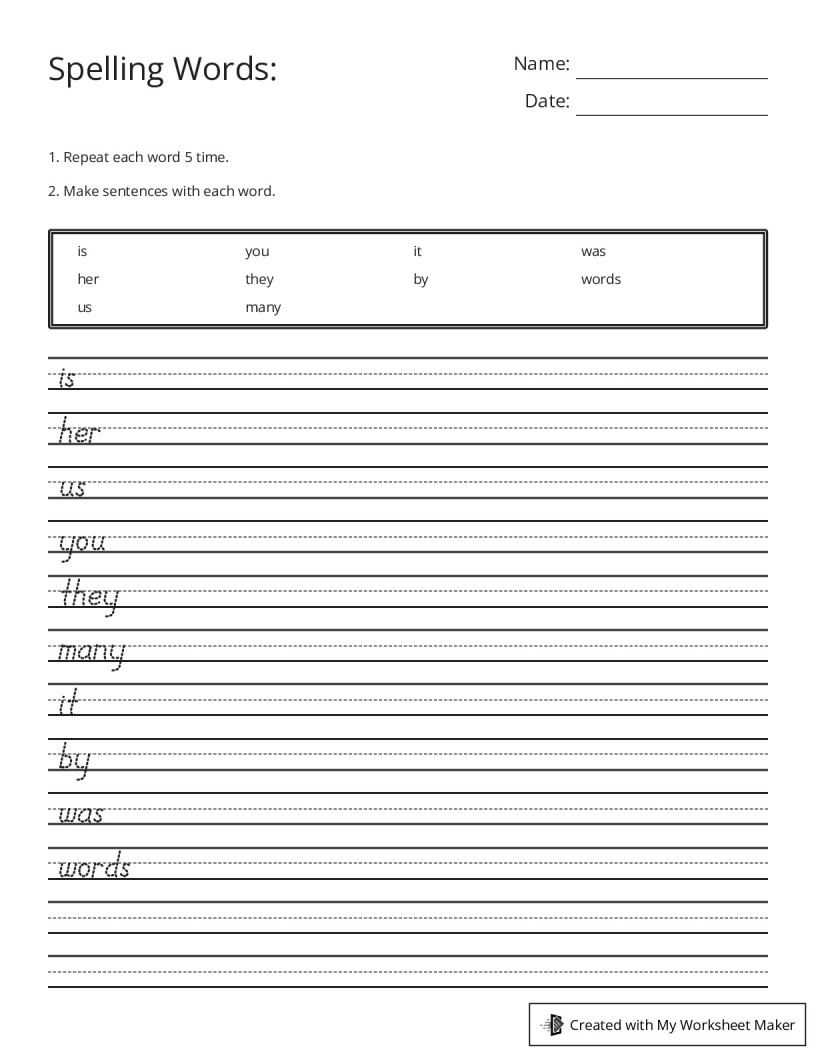 Spelling Words: - My Worksheet Maker: Create Your Own Worksheets