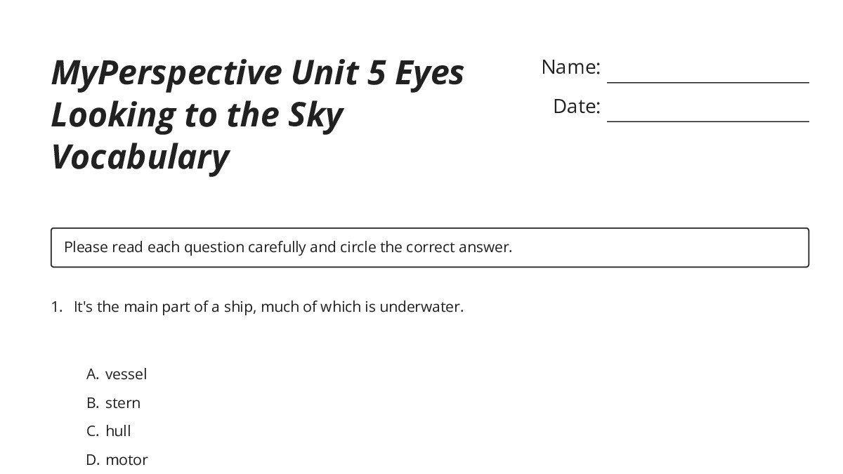 MyPerspective Unit 5 Eyes Looking to the Sky Vocabulary - My Worksheet ...