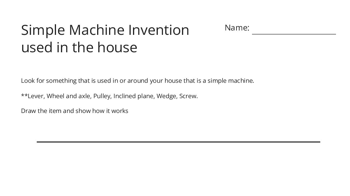 Simple Machine Invention used in the house - My Worksheet Maker: Create ...