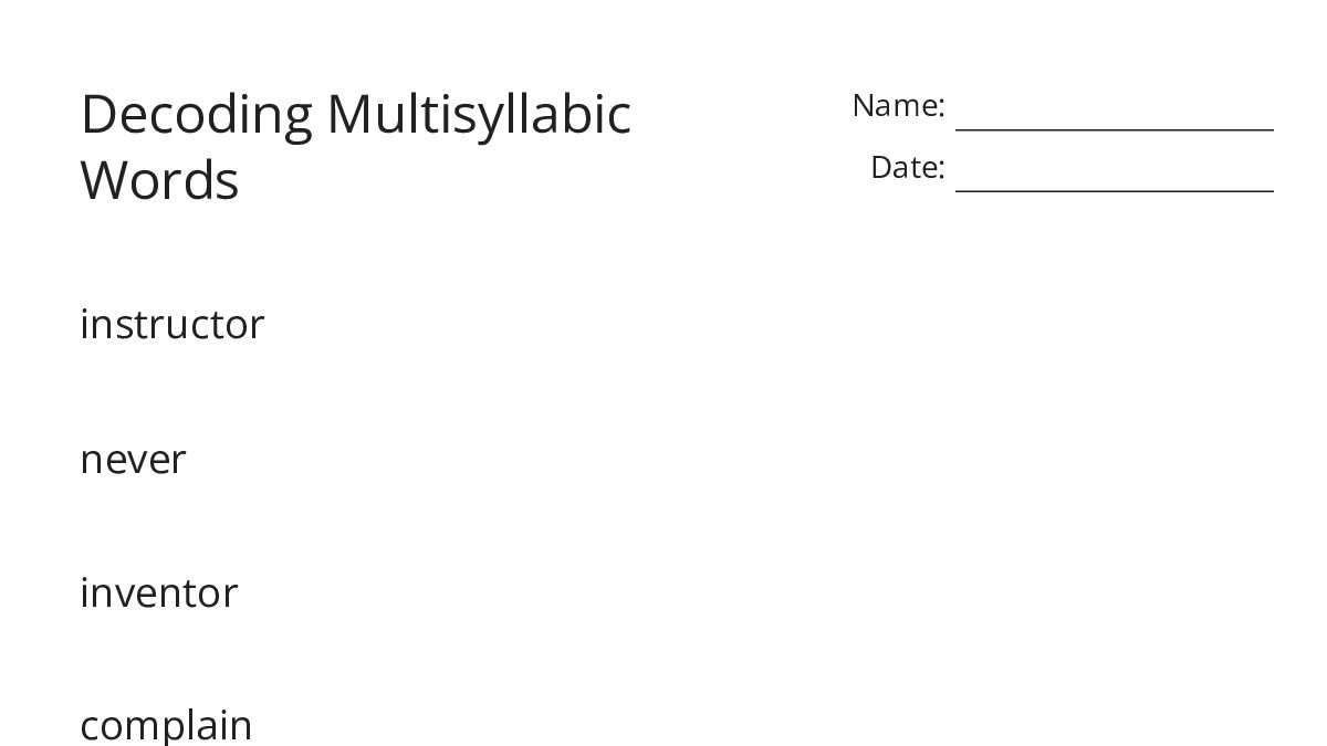 Decoding Multisyllabic Words - My Worksheet Maker: Create Your Own ...