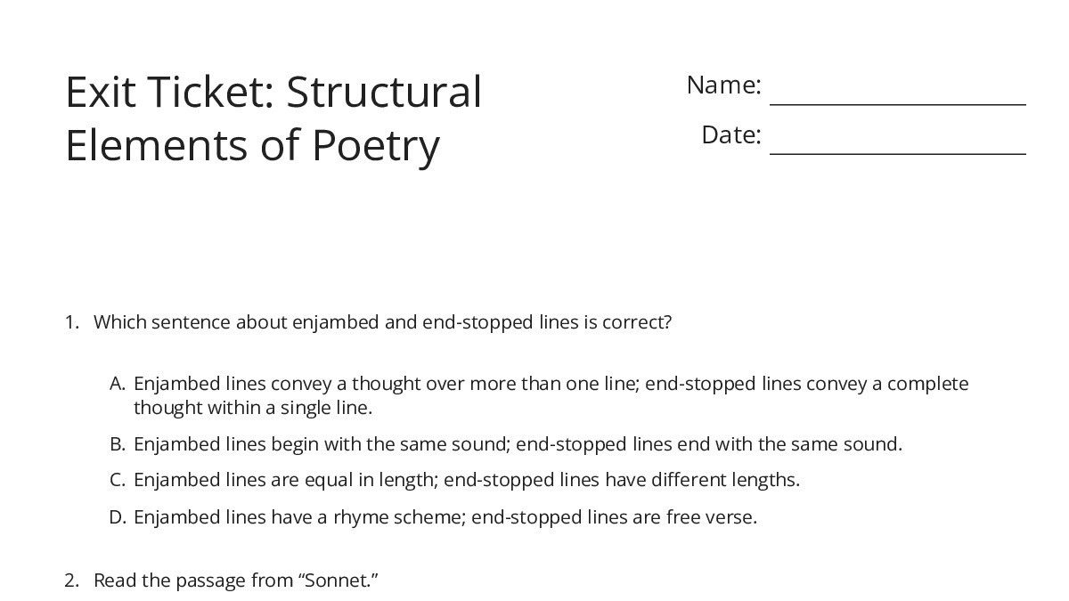 Exit Ticket: Structural Elements of Poetry - My Worksheet Maker: Create ...