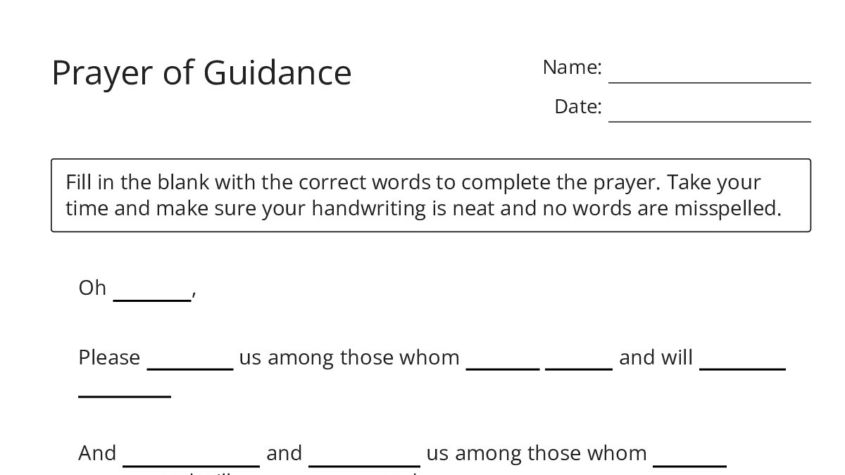 Prayer of Guidance - My Worksheet Maker: Create Your Own Worksheets