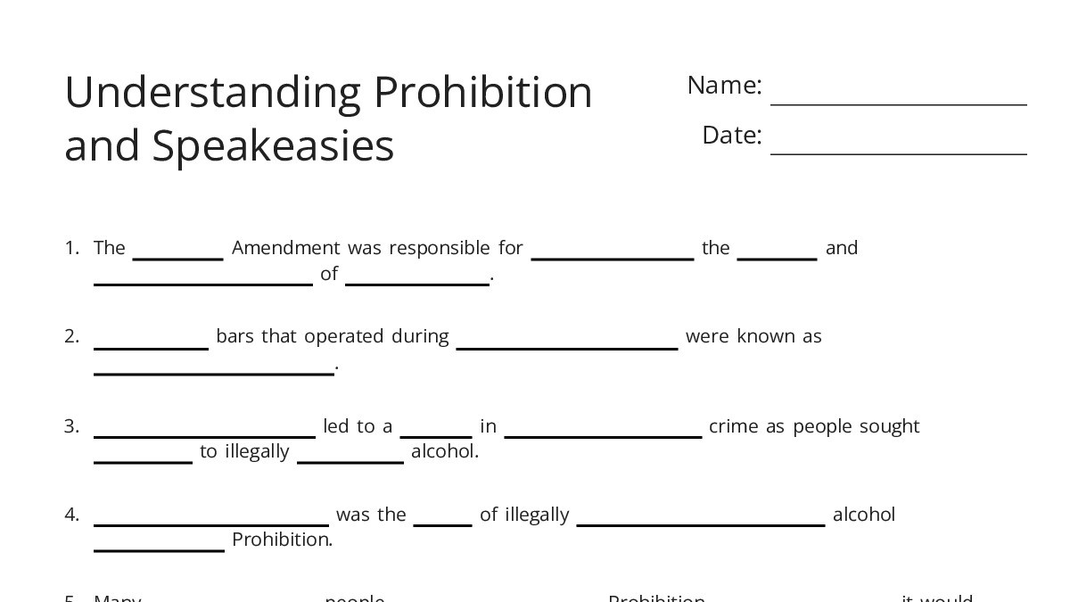 Understanding Prohibition and Speakeasies - My Worksheet Maker: Create ...