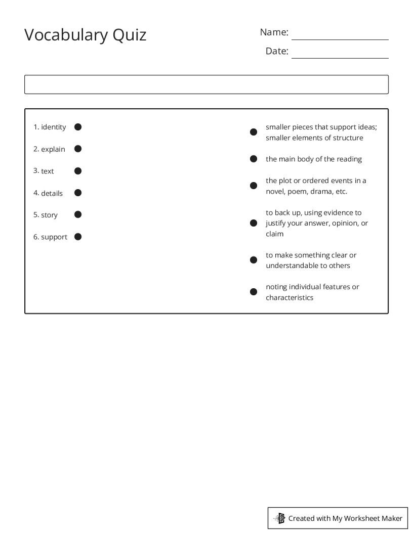 Vocabulary Quiz - My Worksheet Maker: Create Your Own Worksheets
