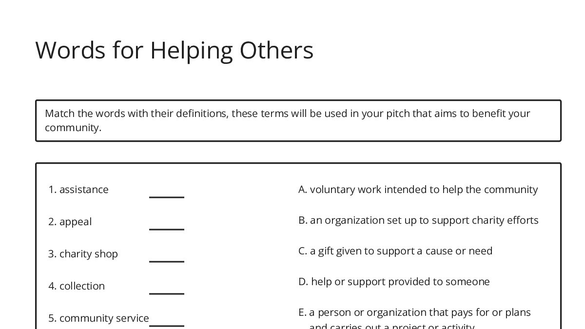 Words for Helping Others - My Worksheet Maker: Create Your Own Worksheets