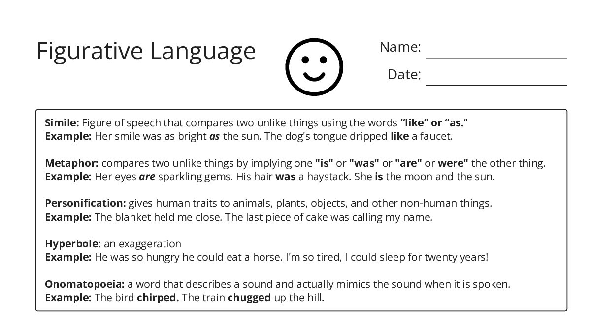 Figurative Language - My Worksheet Maker: Create Your Own Worksheets