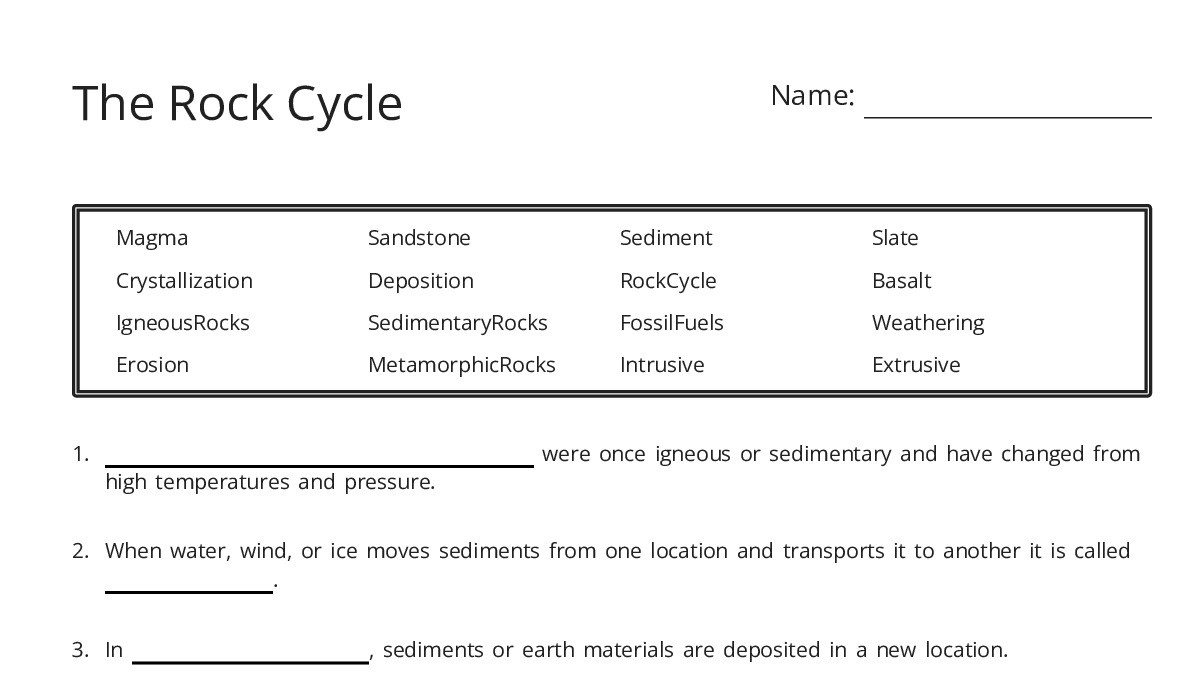 The Rock Cycle - My Worksheet Maker: Create Your Own Worksheets