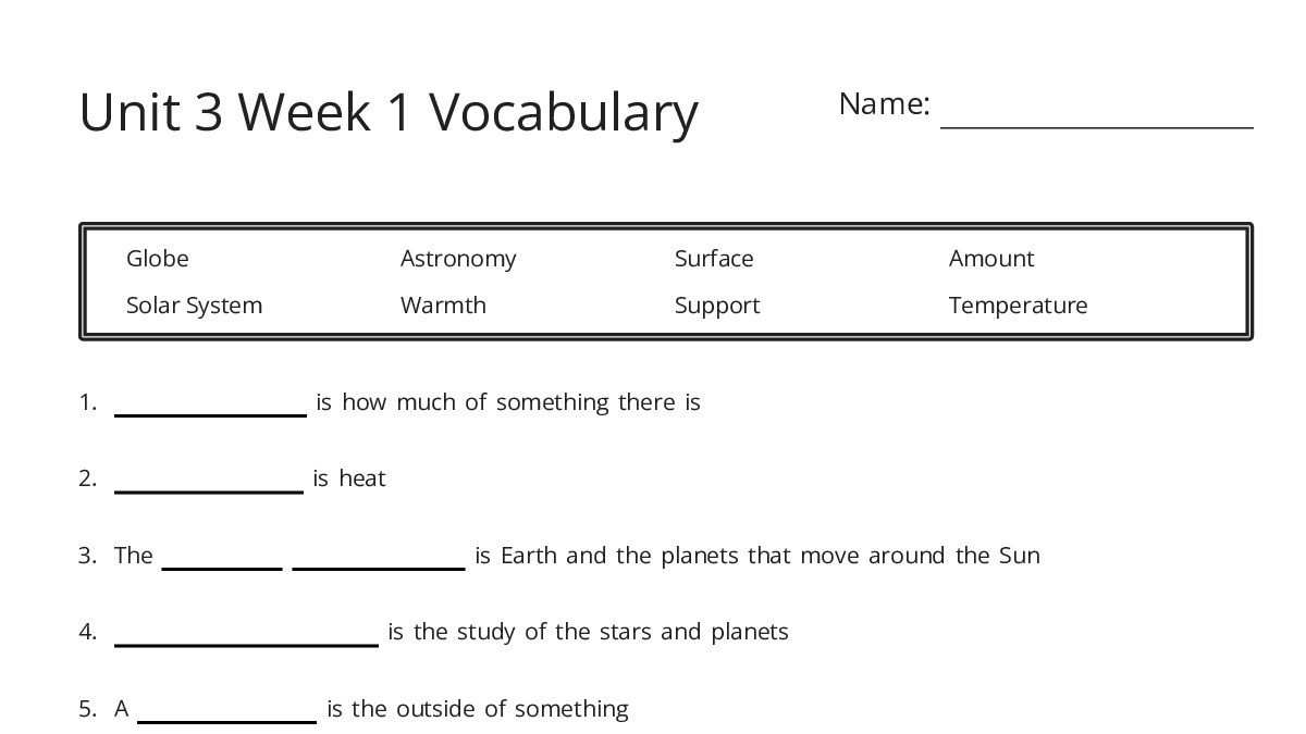 Unit 3 Week 1 Vocabulary - My Worksheet Maker: Create Your Own Worksheets