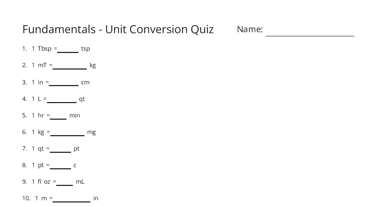 Fundamentals - Unit Conversion Quiz - My Worksheet Maker: Create Your ...