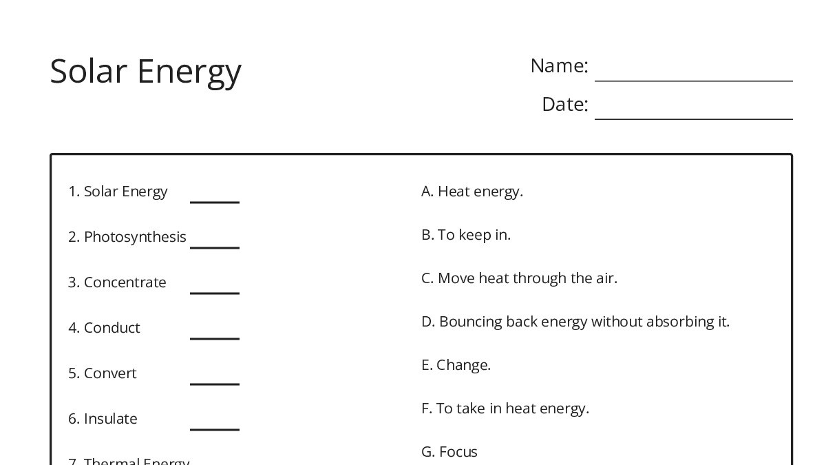 Solar Energy - My Worksheet Maker: Create Your Own Worksheets