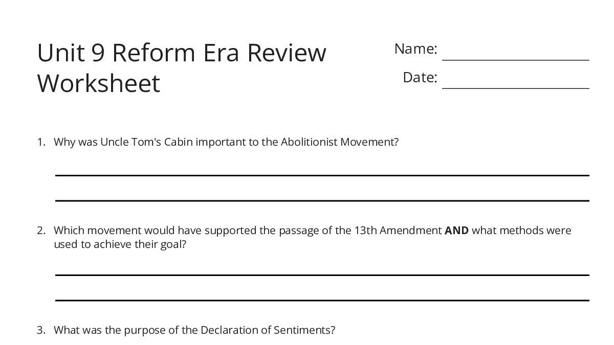 Unit 9 Reform Era Review Worksheet - My Worksheet Maker: Create Your ...