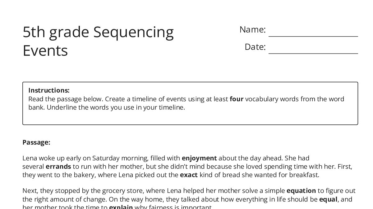 5th grade Sequencing Events - My Worksheet Maker: Create Your Own ...