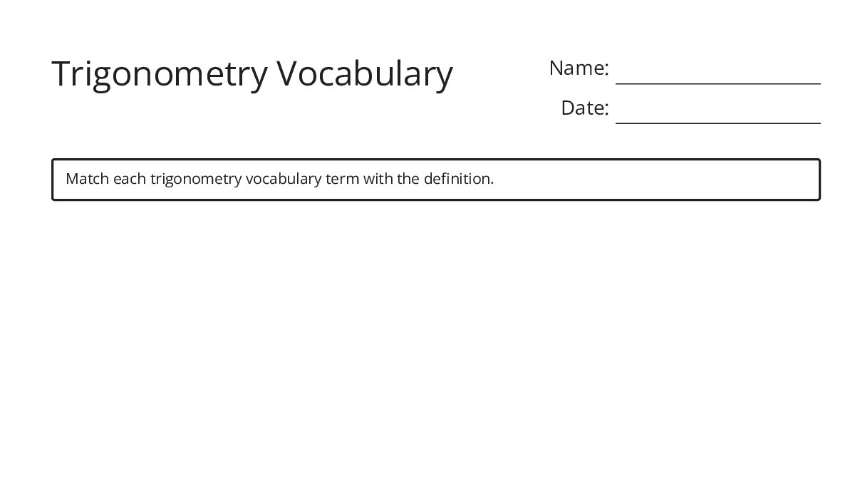 Trigonometry Vocabulary - My Worksheet Maker: Create Your Own Worksheets