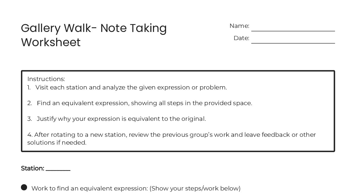 Gallery Walk- Note Taking Worksheet - My Worksheet Maker: Create Your ...