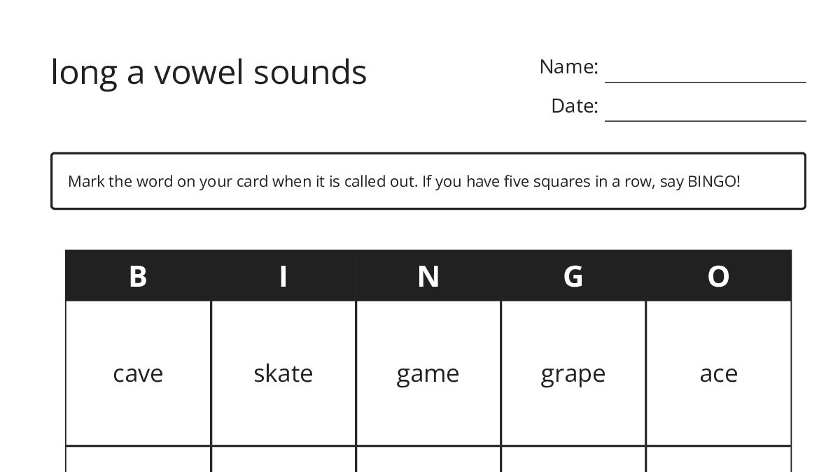 long a vowel sounds - My Bingo Maker: Create Your Own Bingo Cards