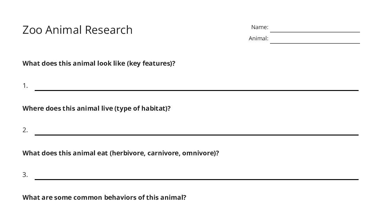 Zoo Animal Research - My Worksheet Maker: Create Your Own Worksheets