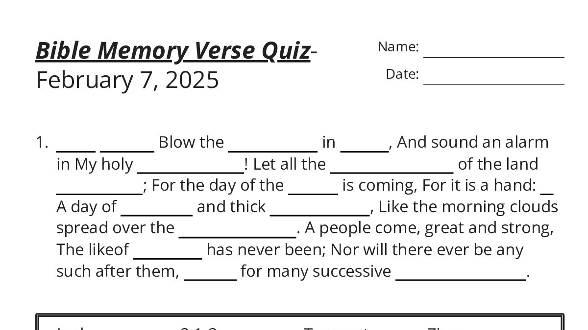 Bible Memory Verse Quiz-February 7, 2025 - My Worksheet Maker: Create ...