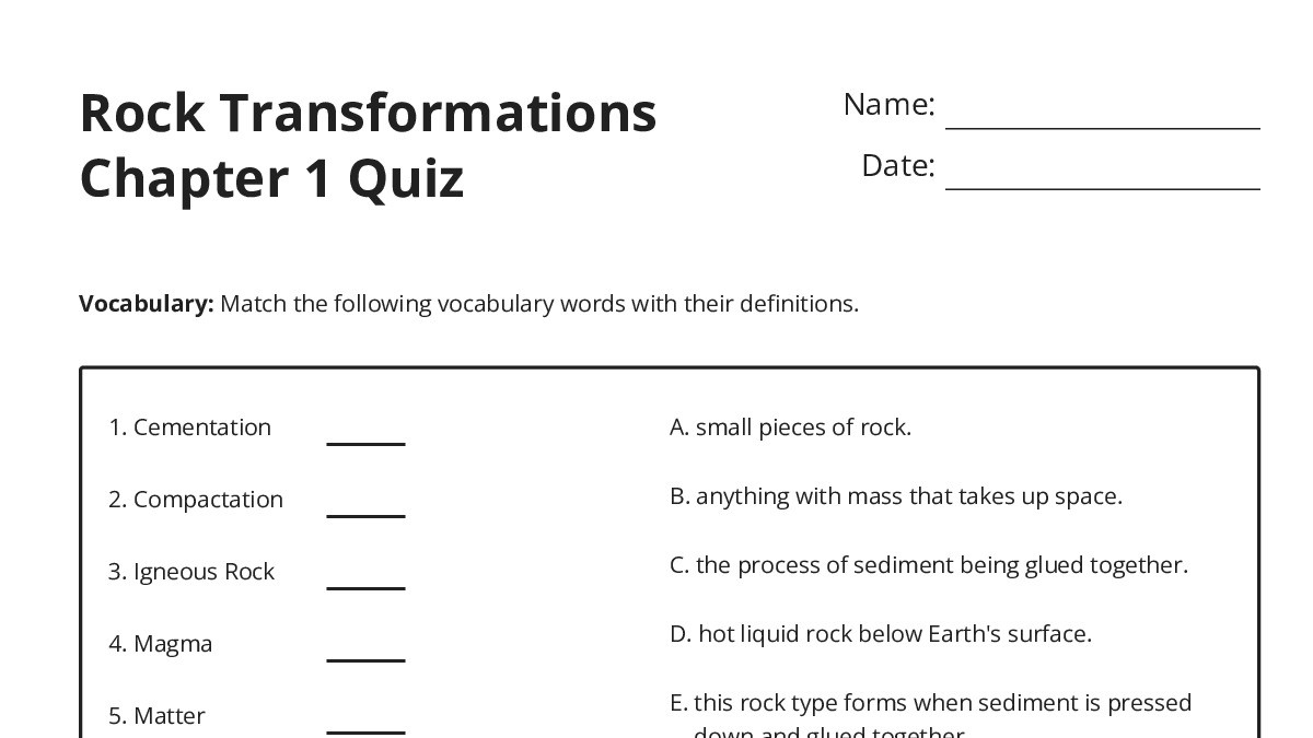 Rock Transformations Chapter 1 Quiz - My Worksheet Maker: Create Your ...