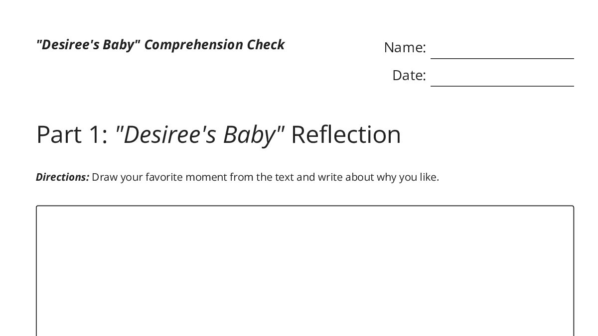 "Desiree's Baby" Comprehension Check - My Worksheet Maker: Create Your ...