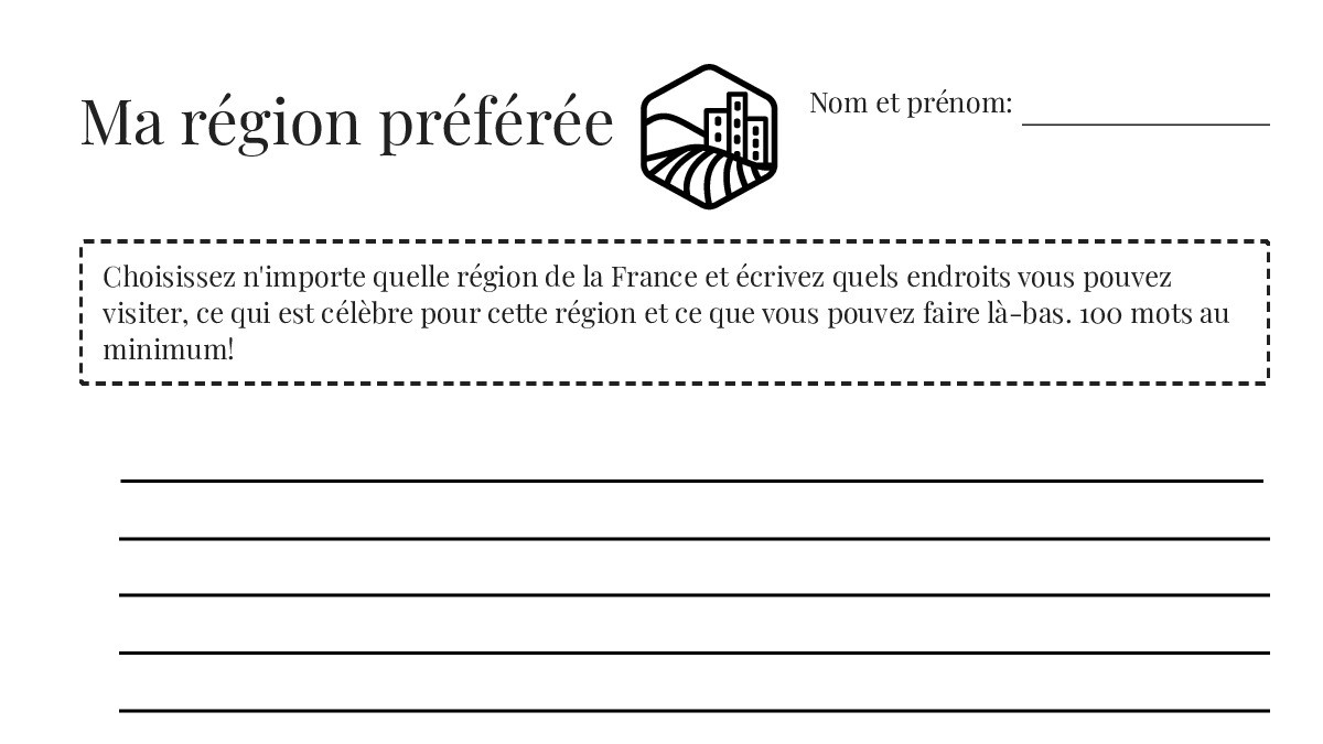 Ma région préférée - My Worksheet Maker: Create Your Own Worksheets
