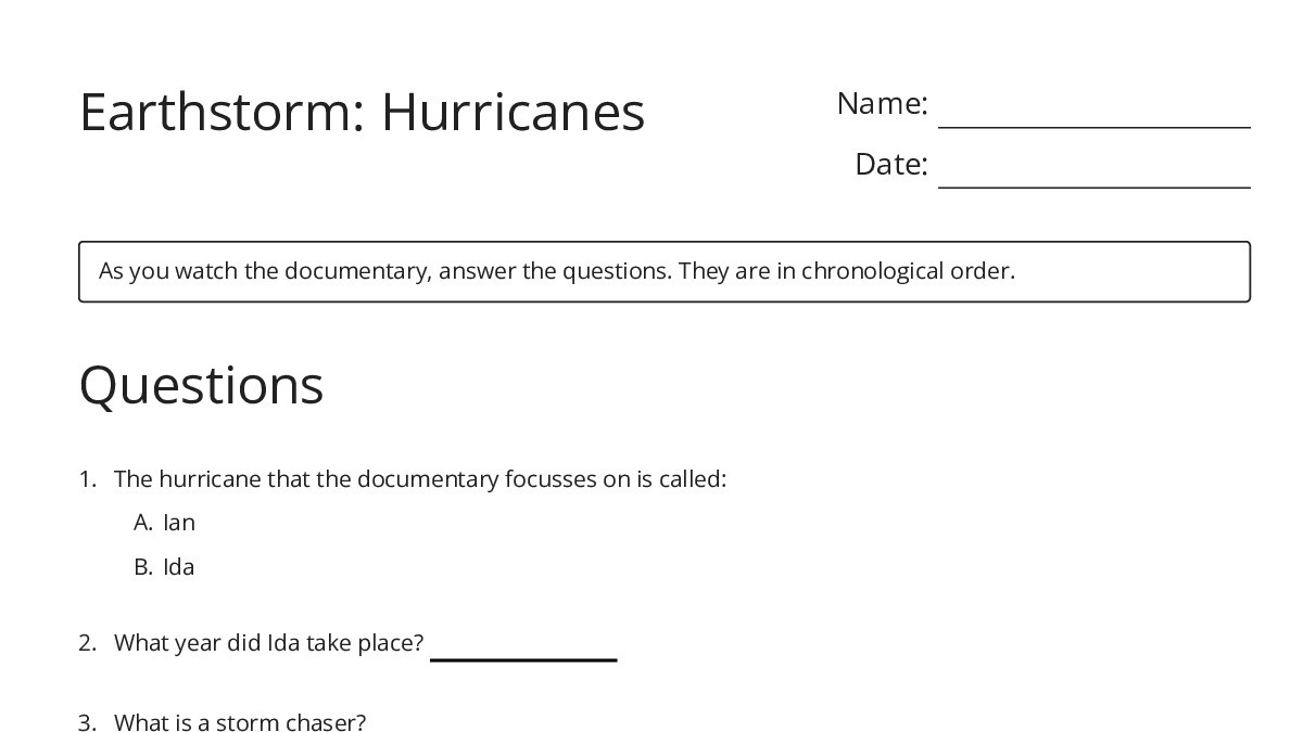 Earthstorm: Hurricanes - My Worksheet Maker: Create Your Own Worksheets